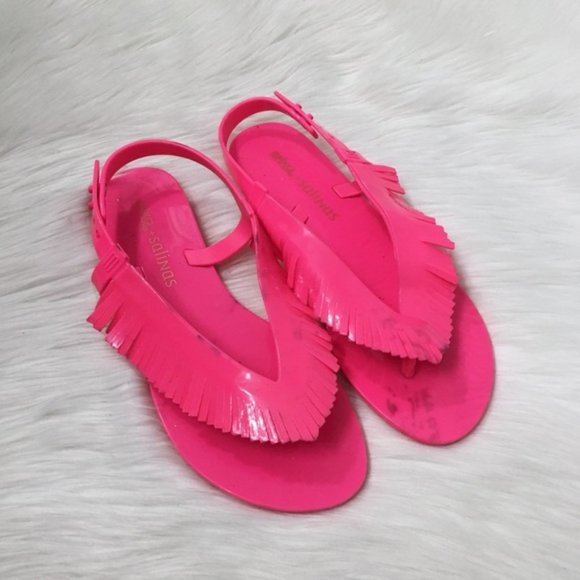 Shoes | Melissa Neon Pink Fringe Jelly Sandals Shoes | Poshmark